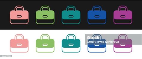 흑백 배경에 격리된 서류 가방 아이콘을 설정합니다 비즈니스 케이스 기호입니다 비즈니스 포트폴리오 벡터 0명에 대한 스톡 벡터