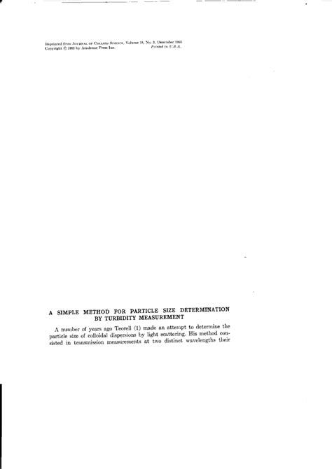 Pdf A Simple Method For Particle Size Determination By Turbidity