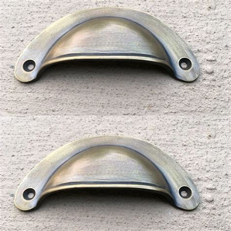 4 Shell Handles Pull Aged Solid Brass Pull Knob Kitchen Cast 10cm