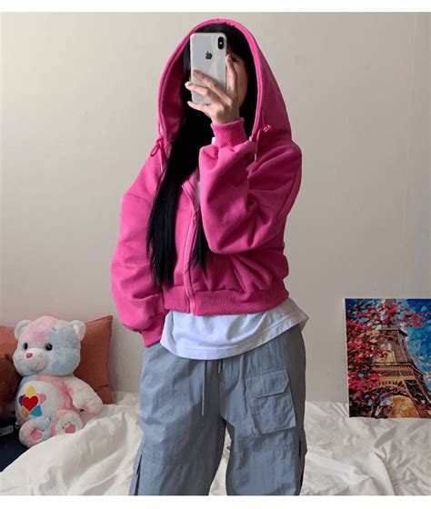 안감기모 파스텔 포근 컬러 크롭 후드집업 col 에이블리