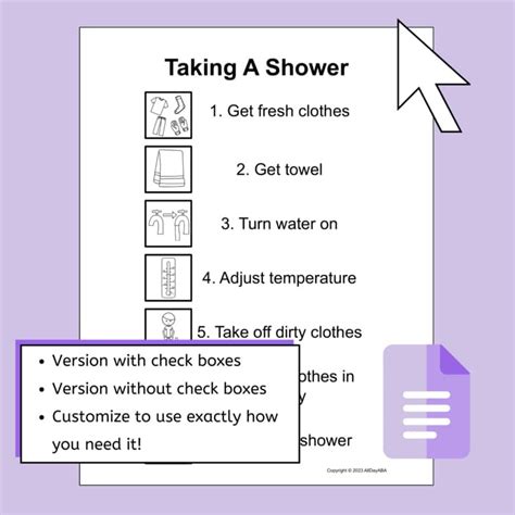 Taking A Shower Task Analysis Editable Showering Visuals And Data Sheet