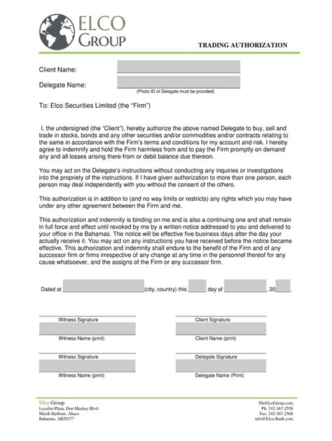 Fillable Online Trading Authorization Client Name The Elco Group