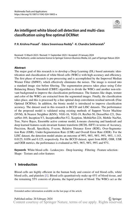 An intelligent white blood cell detection and multi-class classification using fine optimal ...