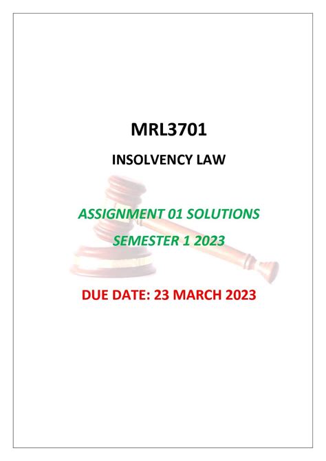 MRL3701 ASSIGNMENT 01 SOLUTIONS SEMESTER 1 2023 To Be Used As A