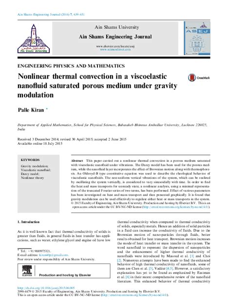 Pdf Nonlinear Thermal Convection In A Viscoelastic Nanofluid Saturated Porous Medium Under