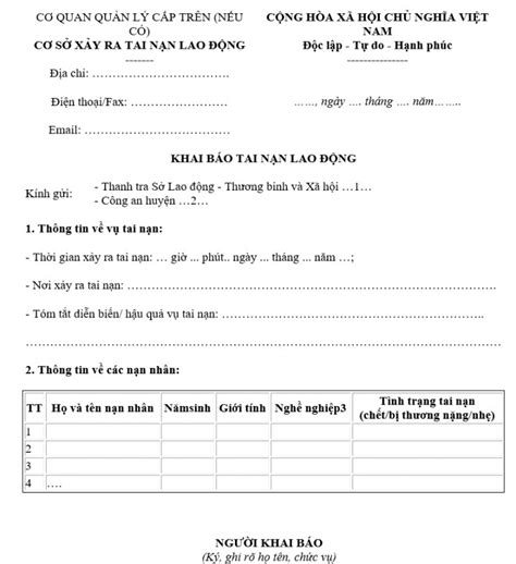 Mẫu khai báo tai nạn lao động