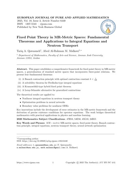Pdf Fixed Point Theory In Mr Metric Spaces Fundamental Theorems And Applications To Integral