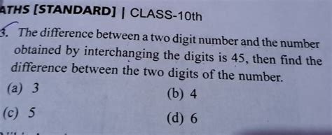 Aths Standard Class 10th The Difference Between A Two Digit Number An