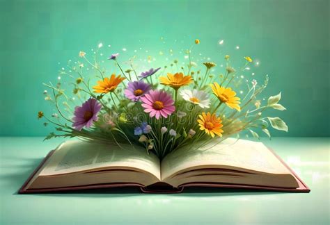 Open Book With A Bouquet Of Wildflowers In A Magical Style On A Blue