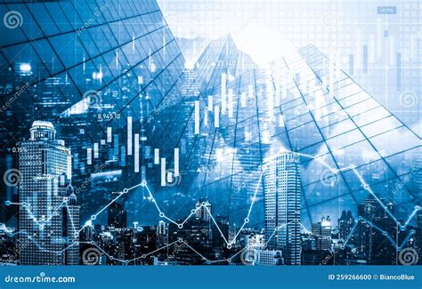 Financial Graphs Overlap With Modernistic Urban Area For Business