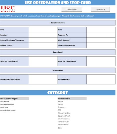 Hse Observation And Stop Card Template
