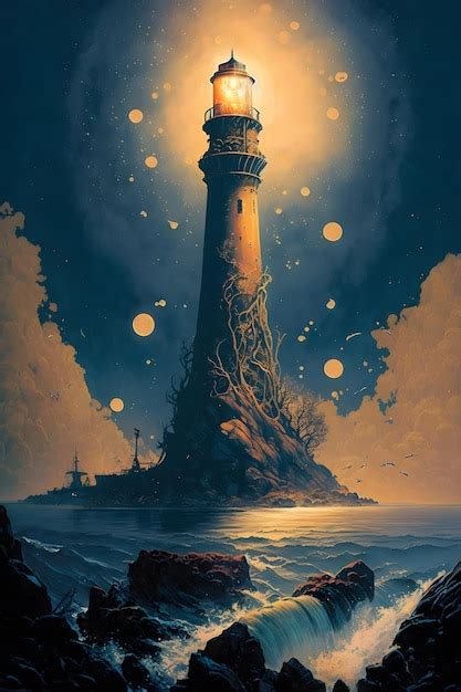 Premium Photo Landscape With A Lighthouse AI Generated