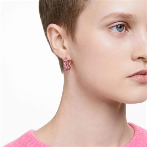 Matrix Hoop Küpe Baguette Cut Pembe Pembe Altin Rengi Kaplama SWRK Crystal Store