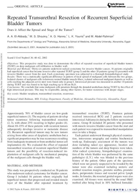 Pdf Repeated Transurethral Resection Of Recurrent Superficial Bladder