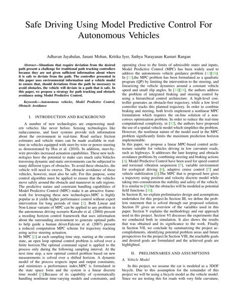 Pdf Safe Driving Using Model Predictive Control For Autonomous