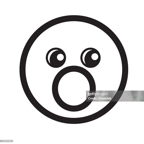 Cute Simple Outline Line Art Emoji Surprised Open Mouth On Isolated