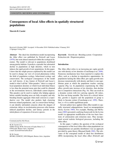 Pdf Consequences Of Local Allee Effects In Spatially Structured