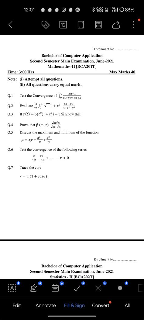 Question 1 Test The Convergence Of The Integral Int 0 2 Frac X N