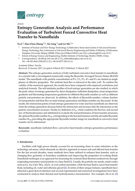 Pdf Entropy Generation Analysis And Performance Evaluation Of Turbulent Forced Convective Heat