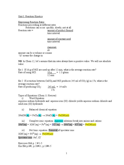 Kinetics Notes Pdf Reaction Rate Chemical Reactions