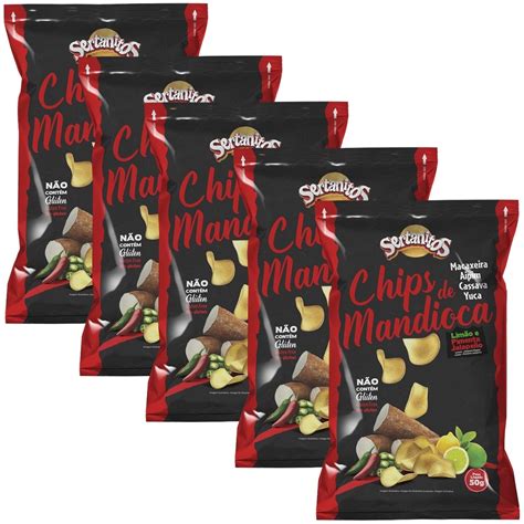 Kit 05 Mandioca Chips Sabor Limão C Jalapeño Sertanitos 50g Loja All