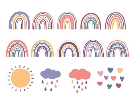 Arco Iris Conjunto De Ilustraciones De Vector Lindo Boho Vector Premium
