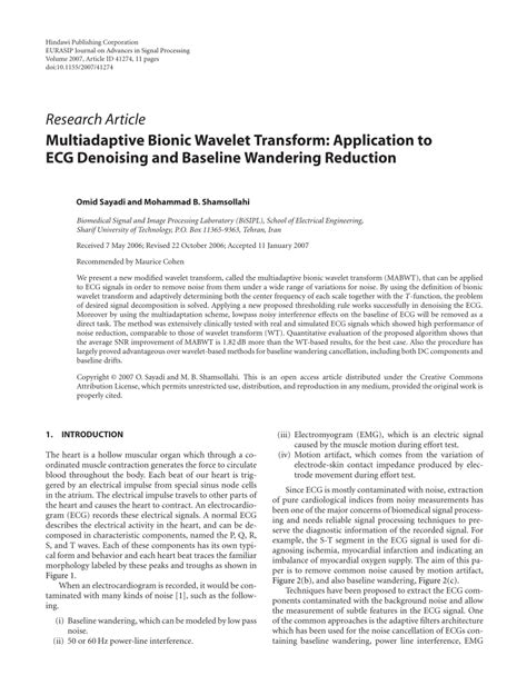 Pdf Multiadaptive Bionic Wavelet Transform Application To Ecg Denoising And Baseline