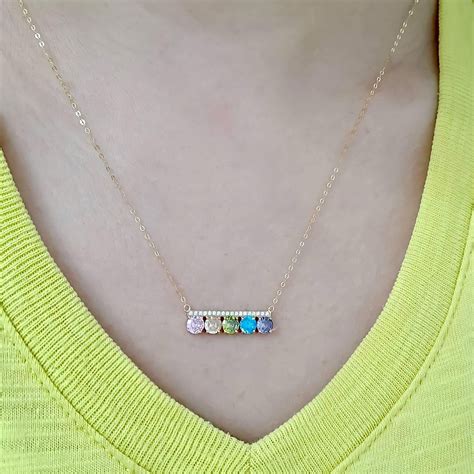 5 Gem Bar Necklace 18k Gold Znz Jewelry Affordagold
