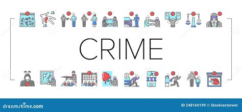 Crime Bandit Illegal Actions Icons Set Vector Stock Vector