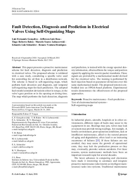Pdf Fault Detection Diagnosis And Prediction In Electrical Valves Using Self Organizing Maps
