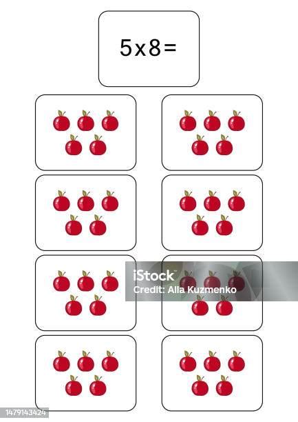 곱셈표 5 예를 들어 그림이있는 수학 카드 곱셈 광장 벡터 그림입니다 인쇄물 배너 어린이 학생을위한 테이블 학교 교육 논리적
