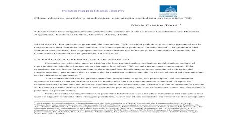 Clase Obrera Partido Y Sindicatos Estrategia Socialista Movimiento