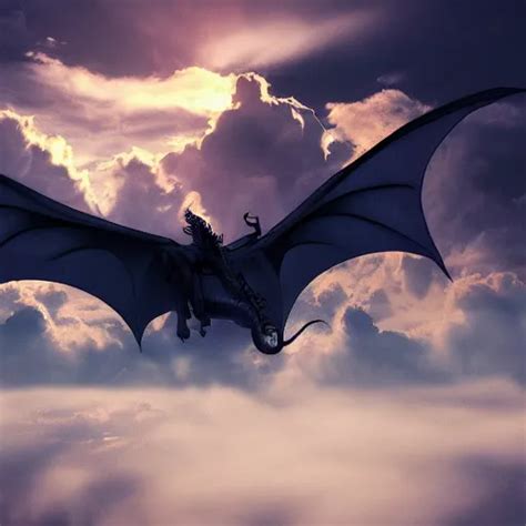 Dragon Flying Above The Clouds Digital Art K Stable Diffusion