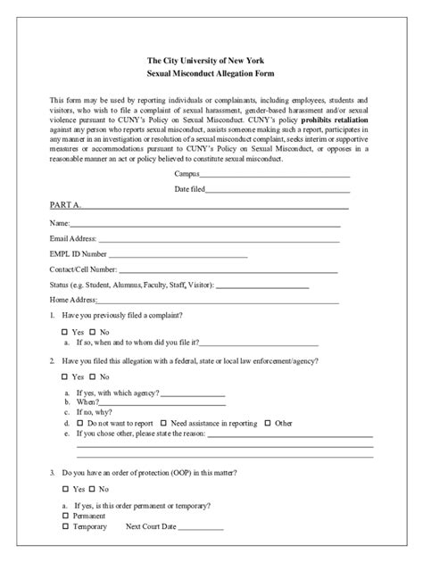 Fillable Online Sexual Misconduct Allegation Complaint Form For Submission Fax Email Print