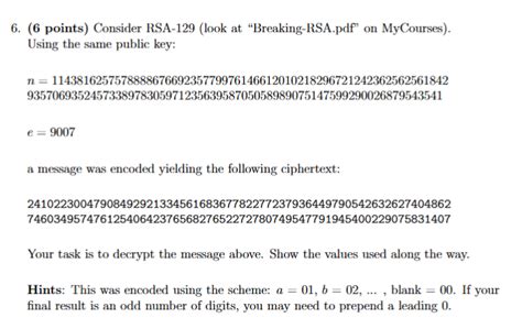 Solved By An Expert 6 ﻿points ﻿consider Rsa 129 Look At