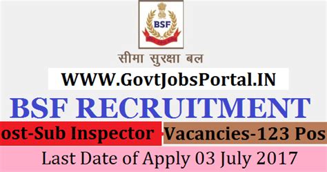 Border Security Force Recruitment 2017 Sub Inspector Post