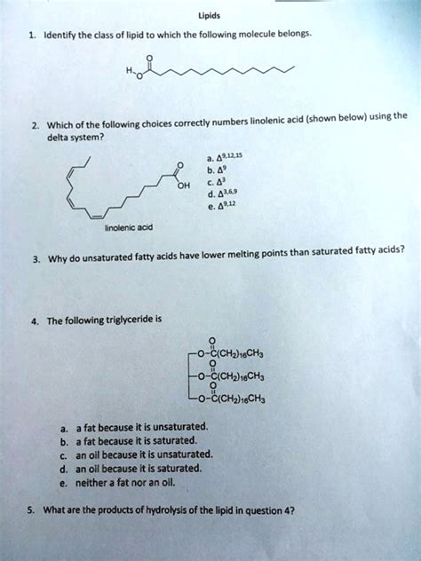 SOLVED Lipids Identify The Class Of Lipid T Which The Following Molecule Belongs Which Of The