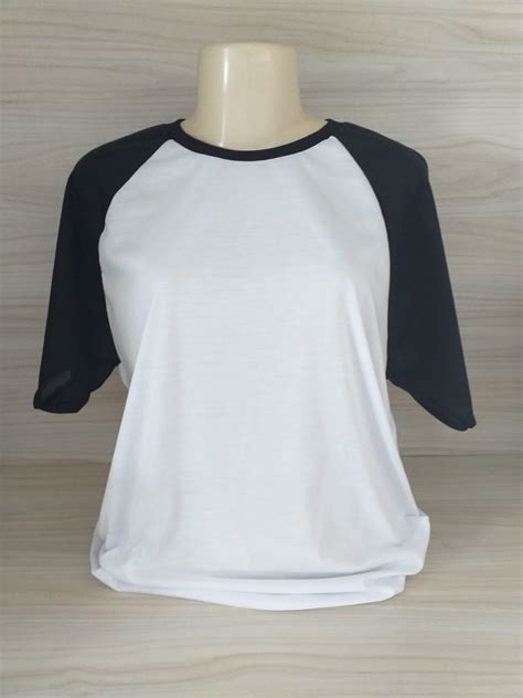 Camisa Raglan Gola Careca Preta Branca GG Forturia Tudo