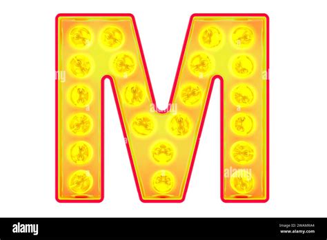 Light Bulb Letter M Glowing Retro Font 3D Rendering Isolated On White
