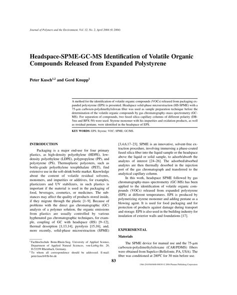 PDF Headspace SPME GC MS Identification Of Volatile Organic Compounds Released From Expanded