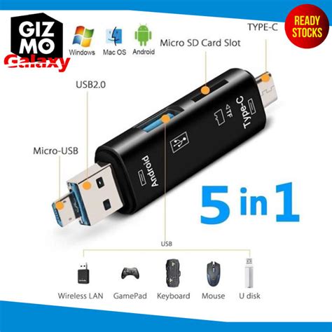 5 In 1 USB Card Reader OTG USB Type C Micro USB SD TF Memory Card Reader Adapter High Speed