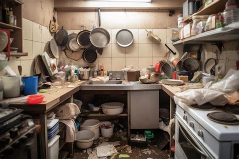 Premium Ai Image Very Messy Kitchen Interior Unwashed Dishes