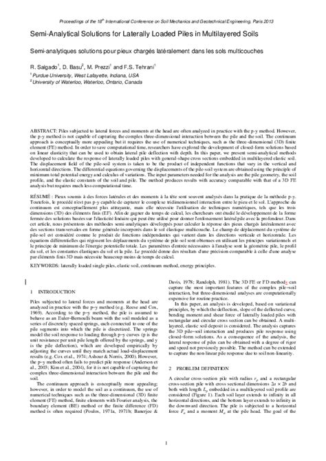 Pdf Semi Analytical Solutions For Laterally Loaded Piles In