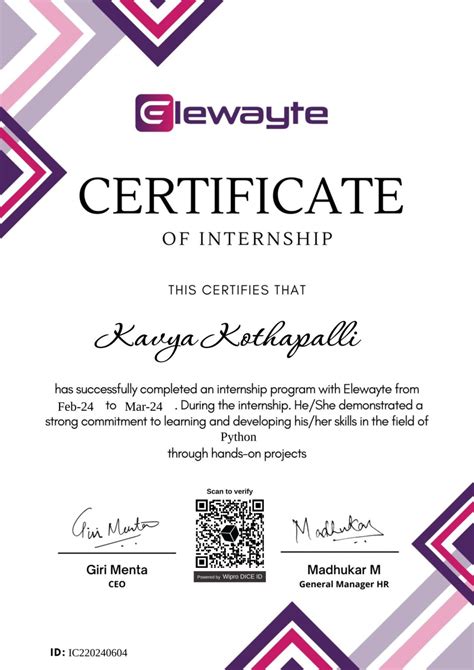 Kavya Kothapalli On Linkedin Elewayteinternship Internshipcompletion