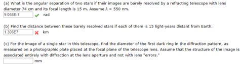 solved a what is the angular separation of two stars if