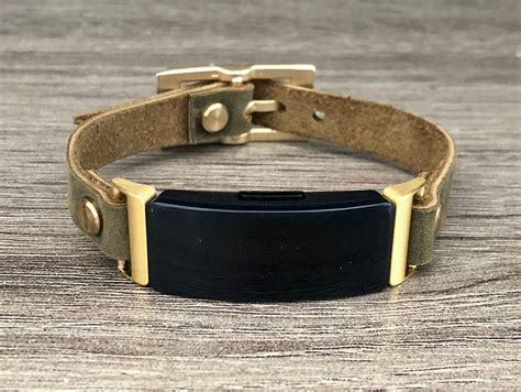 Women Fitbit Inspire HR Band Gold Leather Fitbit Inspire Bracelet Boho Style Distressed Leather