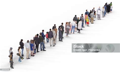 군중 또는 대기열 사이드롱 뷰 흰색 배경에 대한 그림 3d 렌더링격리 줄서서 기다림에 대한 스톡 사진 및 기타 이미지 줄서서 기다림 사람들 컷아웃 Istock
