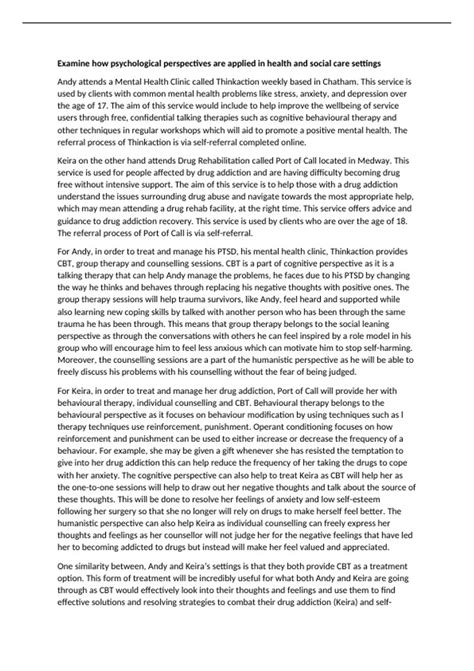 Unit 11 Psychological Perspectives Assignment 2 Unit 11