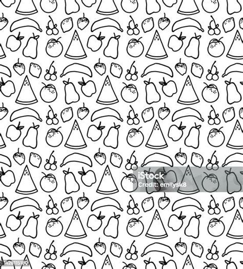 Fruit Repeating Pattern Seamless Black And White Repeating Icons Stock Illustration Download