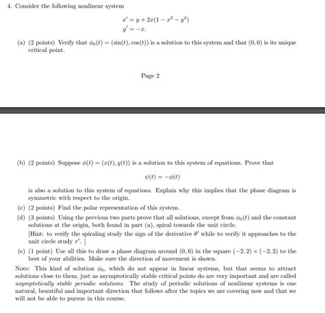 Solved Consider The Following Nonlinear System Y Chegg